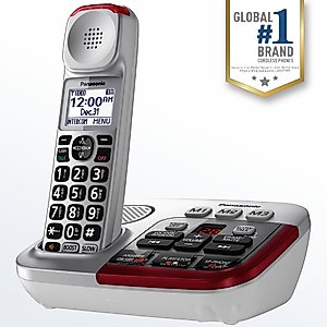 Panasonic Amplified Cordless Phone with Slow Talk, 50dB Volume Boost, 112dB Lound Visual Ringer, Hearing Aid Compatibility, Large Screen and Backlit Keypad - KX-TGM450S - 1 Handset (Silver)