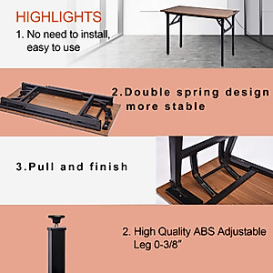 Frylr Small Folding Computer Desk 31.5''LX 15.7''X 29'' with 2 Power Sockets and 2.1A USB Charging Ports, Home Office Desk Portable Writing Desks for Small Space, Foldable Desk, Walnut