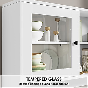 FACBOTALL 71'' Tall Kitchen Pantry Storage Cabinet with Large Countertop, Kitchen Buffet Hutch Cabinet with 2 Adjustable Shelves & Tempered Glass Doors, 4 Handless Drawers for Home, White