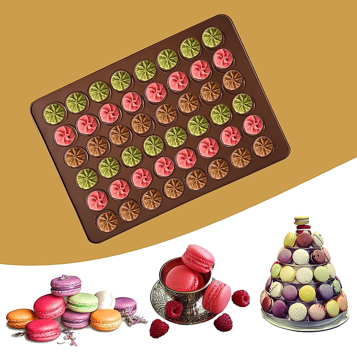 HYCSC 48 Capacity Silicone Baking Mats, Non-Stick Macaron Baking Mats, BPA free Macaron Baking Sheet, Macaron - Pack of 2
