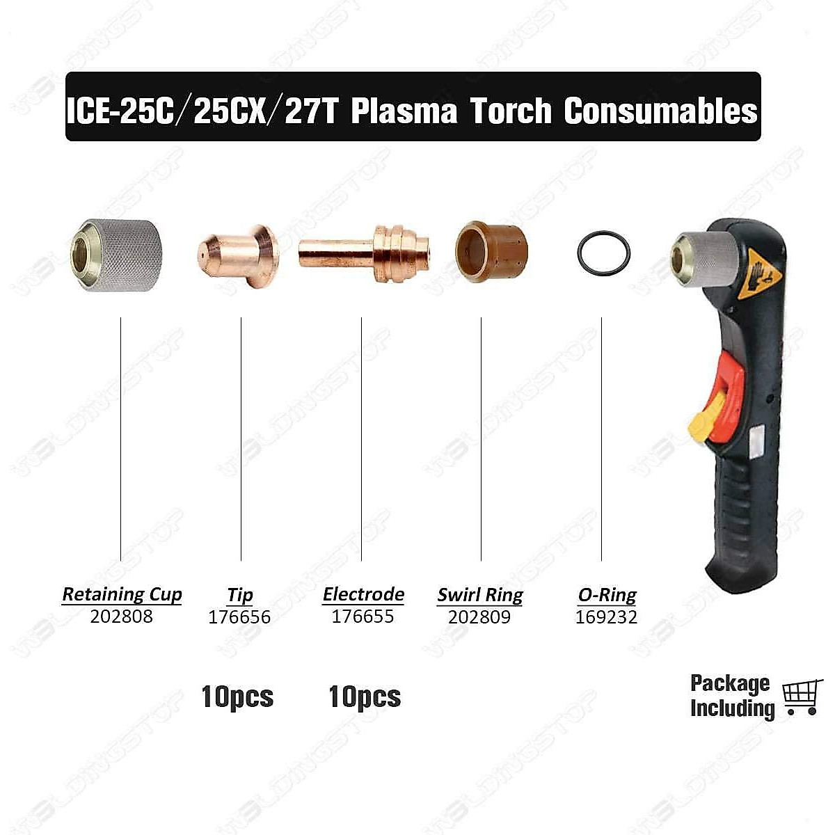 WeldingStop 176655 176656 Kit for Miller Spectrum 375 X-treme Plasma Cutter ICE-25C ICE-27C Torch WS OEMed consumables (NOT Spectrum 375 X-treme Cutter with XT30 torch)