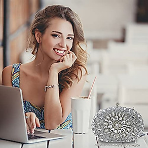 Bandkos Women Clutch Purses Evening Bag Sparkly Diamond Handbag Bridal Glitter Crystal Shoulder Crossbody Bag for Wedding Prom Party (Silver)