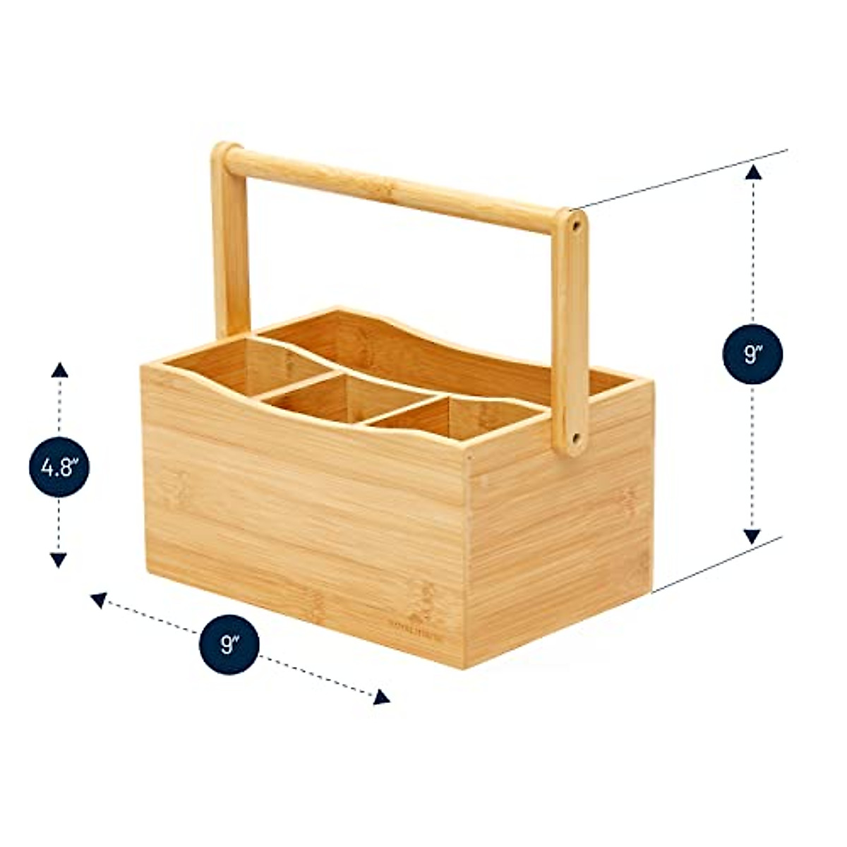 RoyalHouse Natural Bamboo Utensil Holder And Organizer For Kitchen Countertop, Bamboo Picnic Basket With Folding Handle for Camping Trip