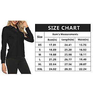 AjezMax Womens Golf Tennis Polo Shirts Long Sleeve Sun Protection Quick Dry Lightweight Casual Button Sports Athletic Tops Black Large