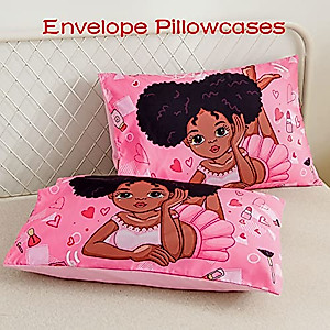 Black Girl Magic Comforter Set, African American Girls Comforter Set Full Size for Kids Teens, Black Girl Bed Set for Girls, Cute Black Girl Pink Princess Bedding Sets for Girls Bedroom Decor