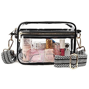 WEDDINGHELPER Clear Crossbody Bag, Clear Bag Stadium Approved Clear Purse with Adjustable Strap for Sports Concerts Festivals Events (Black-color1)