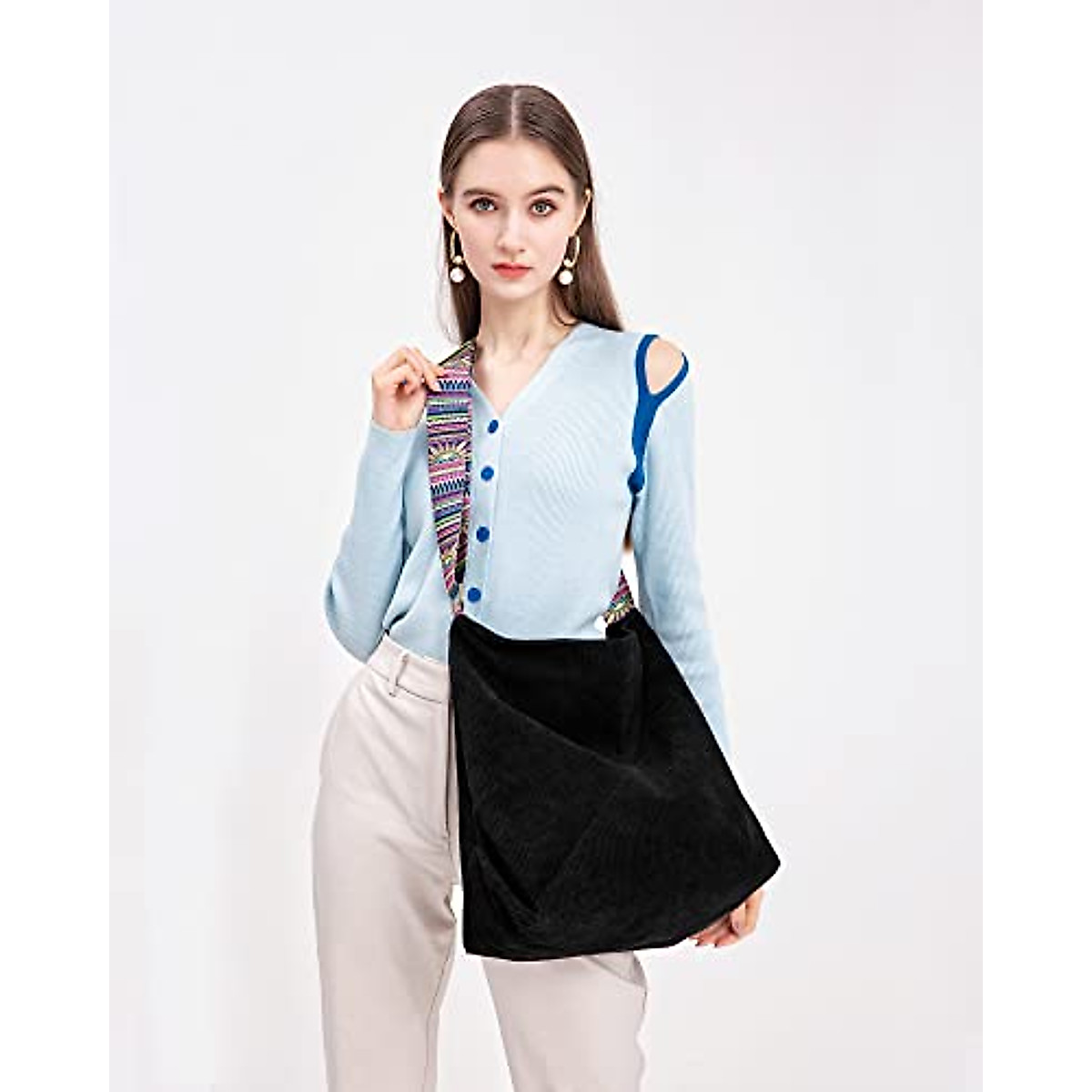 Tote Bag Women Large Crossbody Bag Stylish Handbag for Women Corduroy Hobo Bag Fashion shoulder Bag Purse (Black)