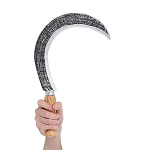 Fun Costumes Grim Reaper Handheld Sickle Prop - Molded & Painted Wood, Metal Look.