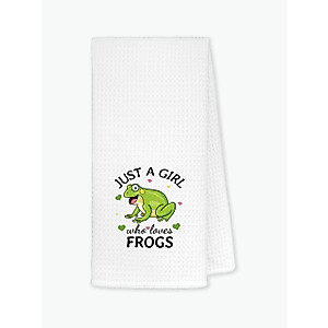 FULSOE Just A Girl Who Loves Highland Frogs Kitchen Towels Dishcloths 24"x16",Cute Green Frog Dish Towels Bath Towels Hand Towels,Gifts for Frog Lovers Girls Women