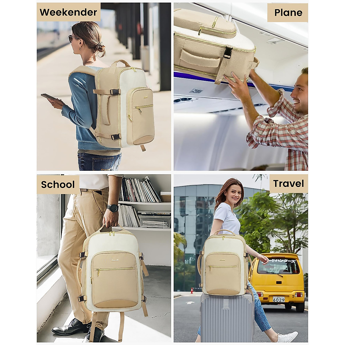 LOVEVOOK Large Travel Backpack for Women & Men, Carry on Backpack Airline Approved, TSA Personal Item Travel Bag fits 17" Laptop, 40L Waterproof Travel Essentials Sports Backpack with 3 Packing Cubes