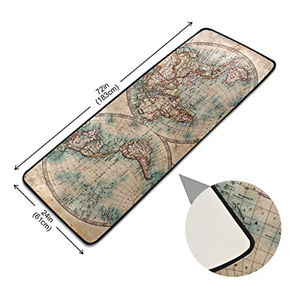 Bolaz Doormat Area Rug Mat A Genuine Old Stained World Map Runner Carpet for Bedroom Front Door Kitchen Indoors Home Decoration 72 x 24inch