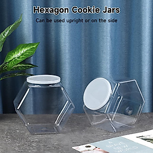 129oz Plastic Candy Jars, 2 Packs Hexagon Cookie jars with Snap-On Lid, Clear Candy Containers for Kitchen Counter, Plastic Canisters for Snacks, Flour, Pet Treats