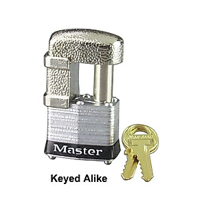 Master Lock 37KA Shrouded Laminated Steel Pin Tumbler Padlock, Keyed Alike, 1-9/16-Inch Wide Body, Shackle Fits 9/32-Inch Or 1/2-Inch Diameter