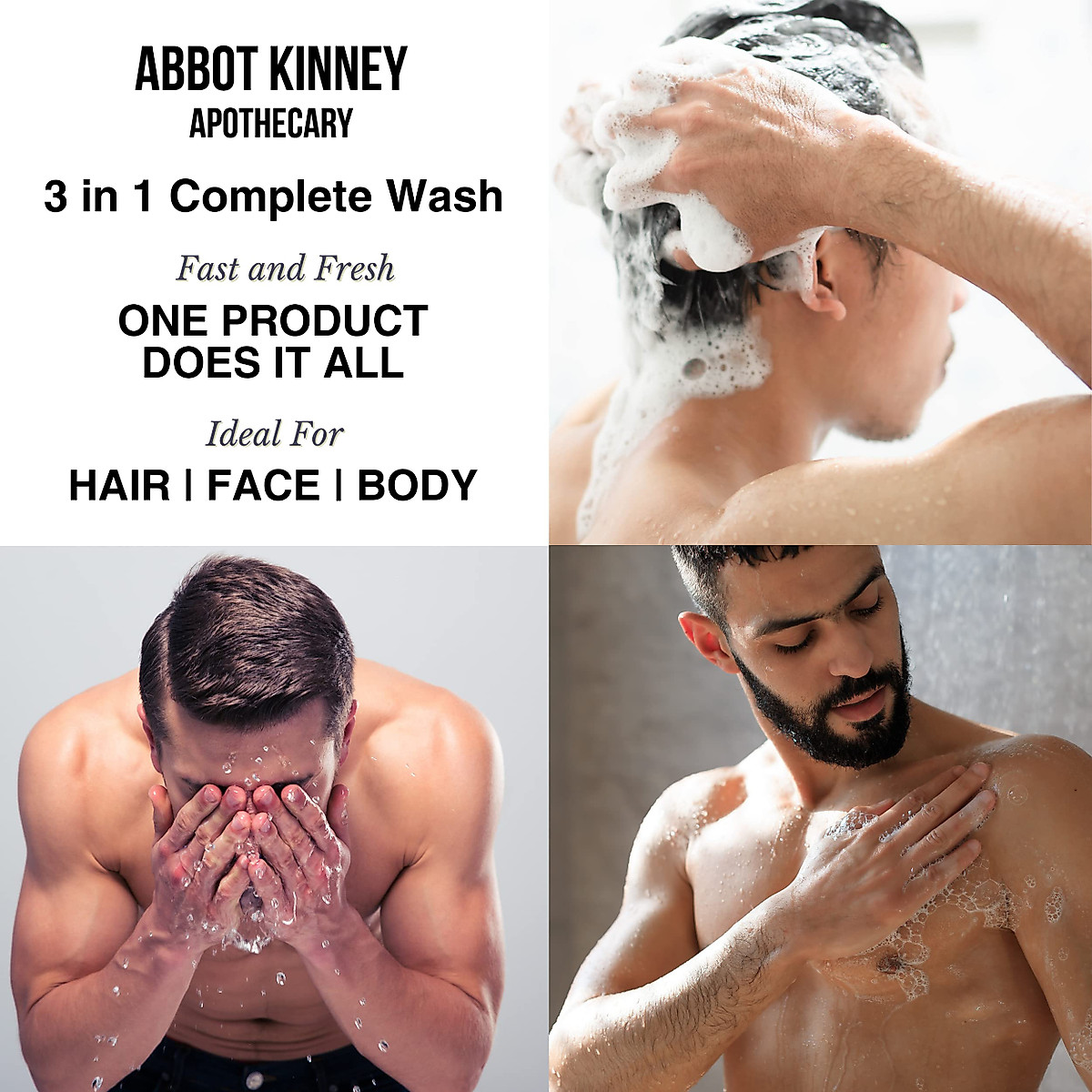 ABBOT KINNEY APOTHECARY 3 in 1 Moisturizing Men's Body Wash | Shampoo, Conditioner, & Body Wash for Men | Infused with Shea Butter & Aloe Vera | Paraben-Free, Wood Reserve, 32 Fl Oz