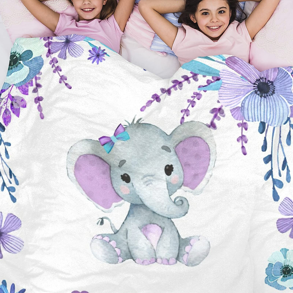 CADE Custom Baby Blanket with Name for Girls Personalized Baby Blanket Purple Floral Blankets Cute Elephant Blankets for Girls Customizable Baby Blanket Newborn Essentials Gifts - 30x40 inch