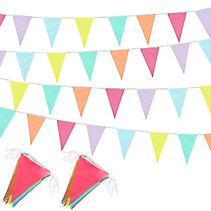 Preboun 164 Feet Pennant Banner Bunting Pennant Banner Garland 120 Pcs Pastel Triangle Pennant Flags on a String for Baby Shower Kids Birthday Graduation Wedding Hanging Decorations(Unicorn Color)