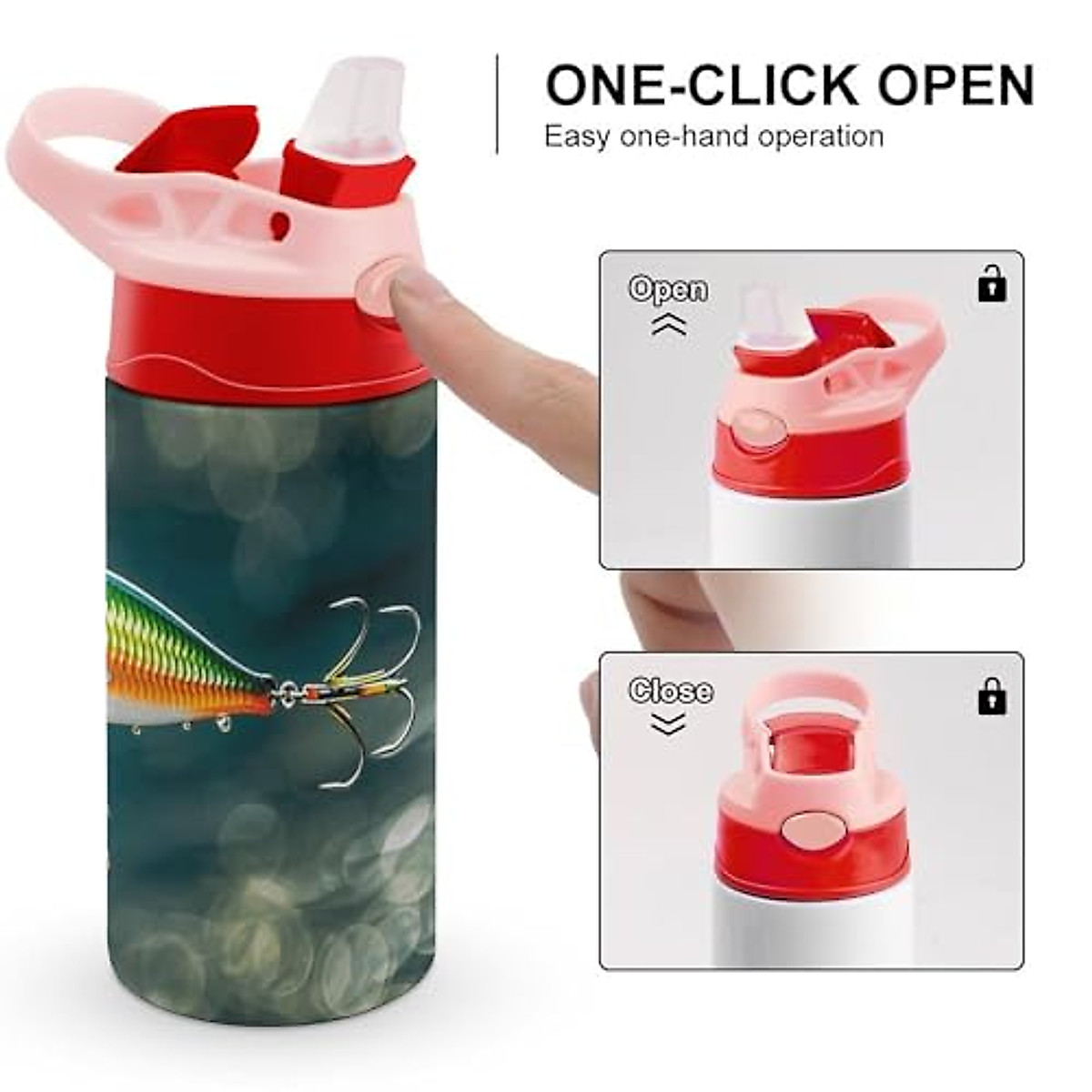 Stainless Steel Water Bottles Fishing Lure Style Travel Water Cups with Handle And Silicone Straw Drinking Cup with Leak Proof Lid Thermo Travel Mug for Women Men