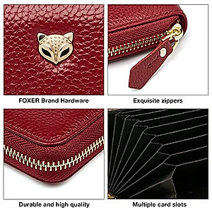 FOXLOVER Small Genuine Leather Credit Card Holders for Women, RFID Blocking Ladies Mini Card Case Women's Card Wallets with Gift Box Packing (Red)
