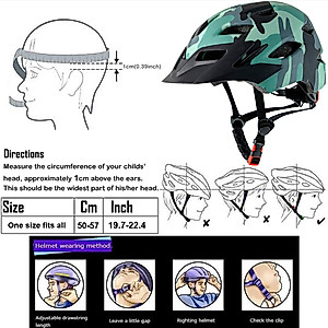 Bavilk Kids Bike Helmet Child Youth Adjustable Multi-Sport Bicycle Cycling Scooter LED Light Detachable Visor Girls Boys