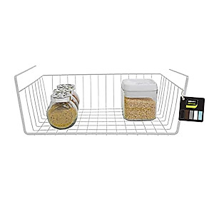 Smart Design Undershelf Storage Basket - Medium - Snug Fit Arms - Steel Metal Wire - Rust Resistant Finish - Cabinet, Pantry, Shelf Organization - Kitchen (16 x 5.5 Inch) [White]
