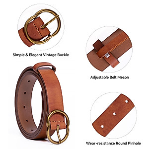 JIEDE Womens Belt Vintage Buckle Casual Fashion Ladies Waist Belt Adjustable Skinny Belts for Jeans Pants Dress (Brown, S - Fits Waist 30''-34'')