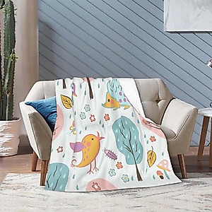 Throw Blanket 30x40 Inch,Bird Abstract Flower Summer Flannel Soft Cozy Fluffy Throw Blankets and Warm Throws for Adults in Couch Sofa Bed 40x30 Inch