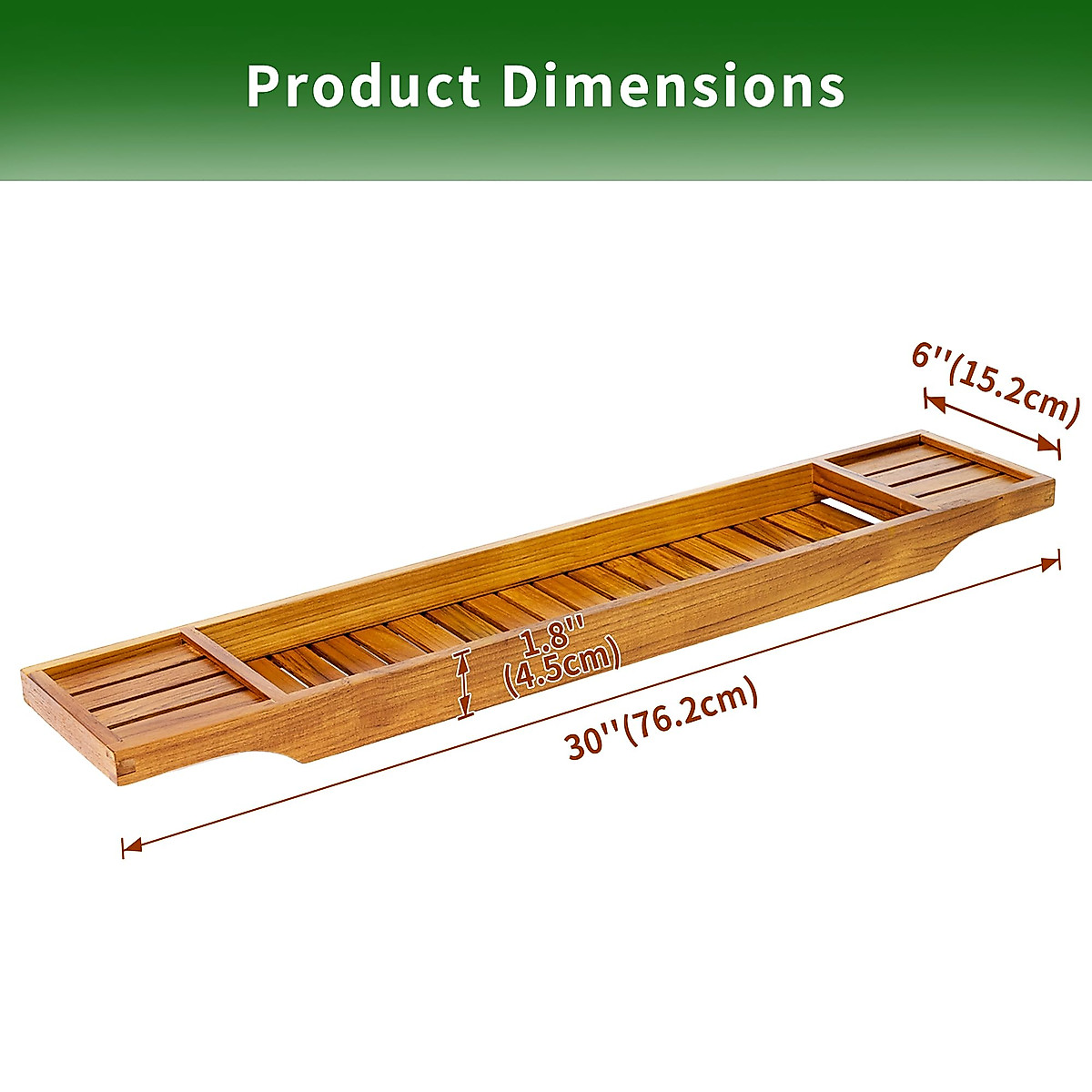 VaeFae Teak Bathtub Tray, Wooden Bath Caddy Tray for Bathtub, Bath Tub Wood Tray Table for Tub