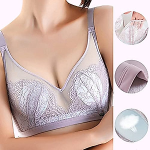 Women Sexy Lace Without Steel Ring Large Size Seamless Full Cup Underwear Strapless Bra for Women (Grey, 42)