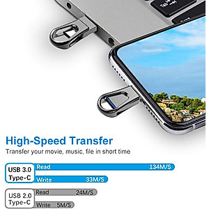 K&ZZ 128GB USB C Flash Drive USB 3.0 Thumb Drive Fold USB A & Type C Dual USB Flash Drives OTG Photo Stick High Speed for MacBook, Tablet, PC, Type C Smart Phones