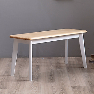 Livinia Canberra 37.4" Wooden Dining Bench/Mid Century Modern Solid Malaysian Oak Kitchen Bench (Natural-White)