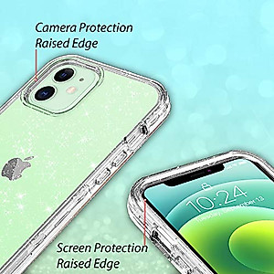 Coolwee Crystal Glitter Full Protective Case Compatible with iPhone 12, Compatible with iPhone 12 Pro Heavy Duty Hybrid 3 in 1 Rugged Shockproof Women Girls Transparent Shiny Clear Bling Sparkle
