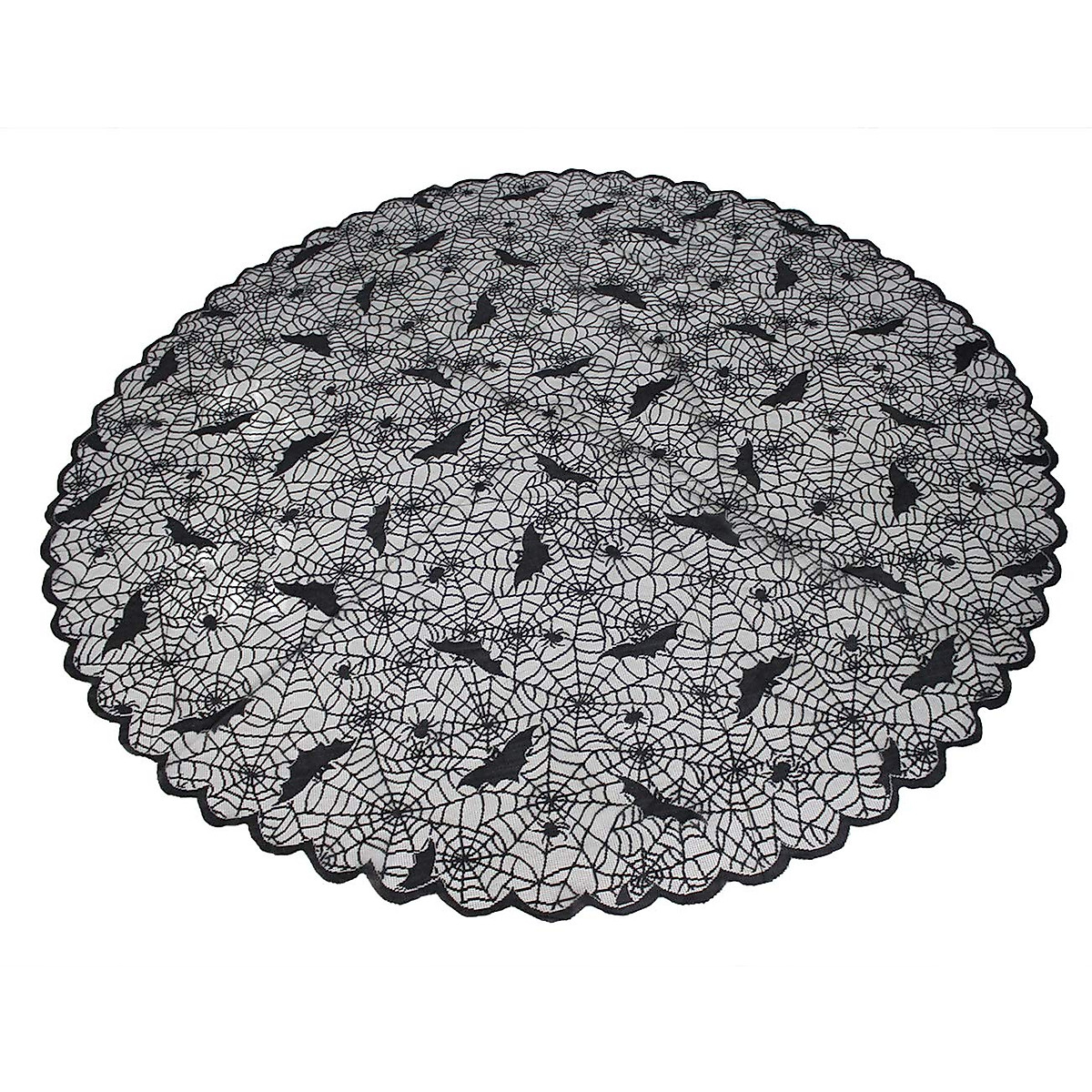 Tonfant Black Lace Tablecloth Round Overlay with Spider Web and Mat for Halloween Party,Easter,Fireplace and Mantle Cover Decoration (Round 70", Black)