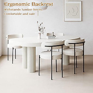 EGGPOD White Modern Dining Chairs Set of 6, Mid-Century Dining Chairs, Kitchen Dining Room Chairs, Upholstered Dining Table Chairs Ergonomically Engineered Curved Backrest with Metal Legs