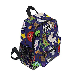 Glaphy Custom Kid's Name Backpack, Farm Animal Pattern Toddler Backpack for Daycare Travel, Personalized Name Preschool Bookbags for Boys Girls