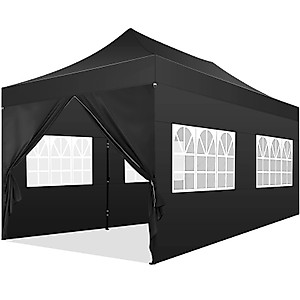 COBIZI 10x20 Pop Up Canopy with 6 Sidewall,Heavy Duty Canopy UPF 50+ All Season Wind Waterproof Commercial Outdoor Wedding Party Tents for Parties Canopy Gazebo with Roller Bag(10 x 20 ft Black)