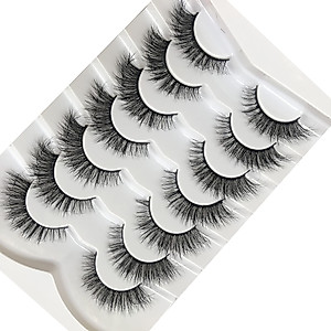 Pooplunch False Eyelashes Cat Eye Look Fluffy Wispy Faux Mink Lashes 7 Pairs 14MM Natural Extension Volume 8D Soft Curly Fake Eyelashes Strips Pack