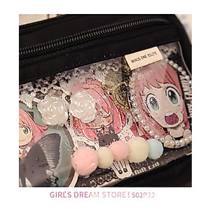 MILLEVIBE ITA Pencil Pouch Anime Display Pen Case Stationery Bag with Clear Insert & Stickers for Teens College Students (Black)