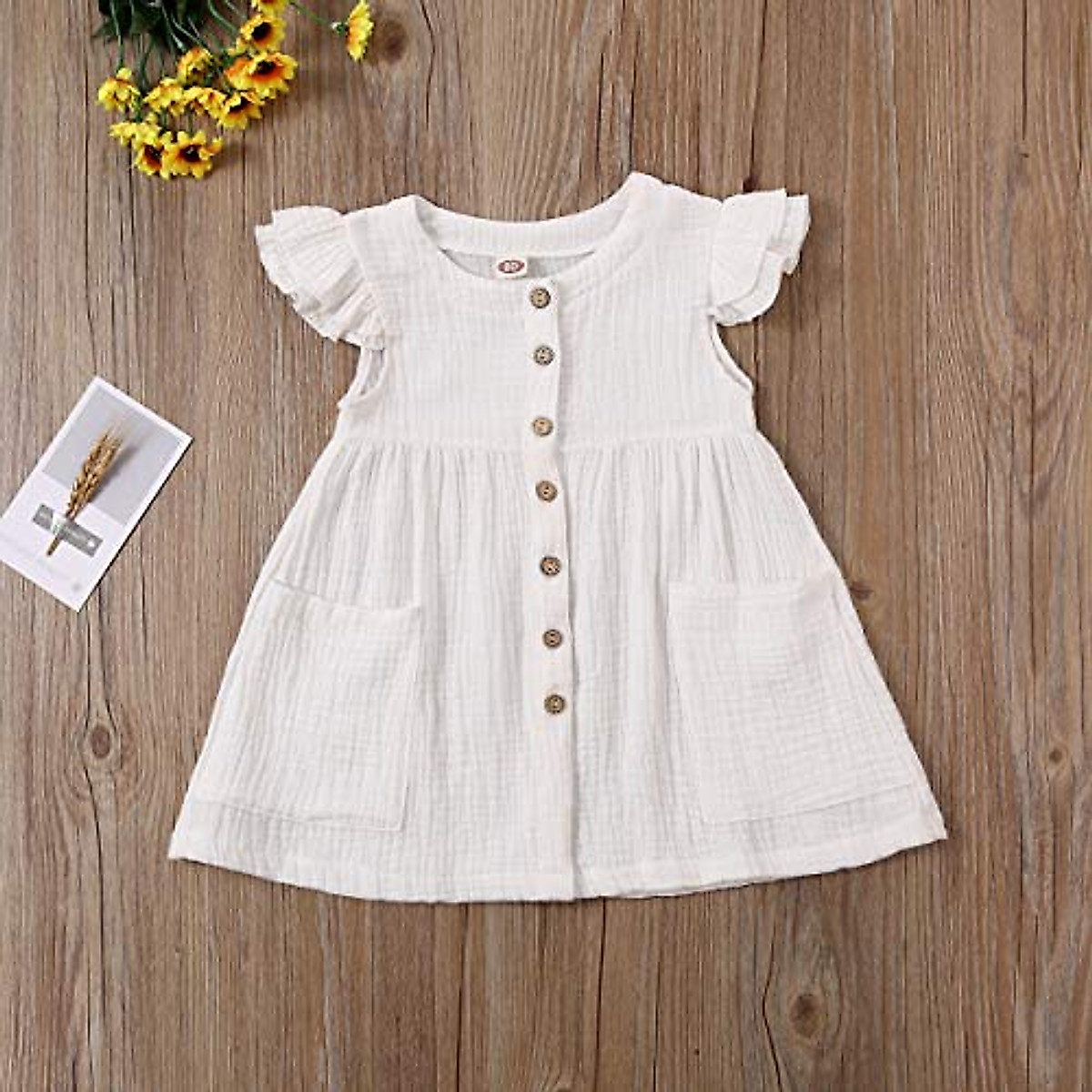 Kids Baby Girls Organic Cotton Ruffled Sleeve Tunic Dress Swing Casual Sundress Party Princess Dresses (White, 2-3 Years)