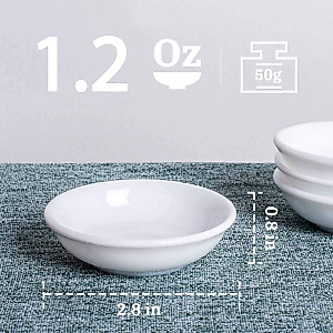 DELLING Dipping Bowls Sets of 12 1.2 Oz Porcelain Dip Soy Sauce Dishes & Bowl Small Cups for Sushi Tomato Sauce, Soy, BBQ -Chip and Dip Serving Bowl Set,White