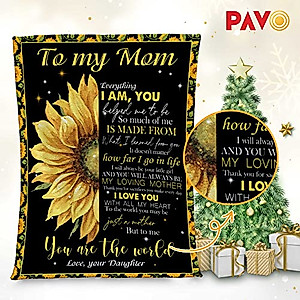 Pavo Gifts for Mom Throw Blanket, Sunflower Mom Gift from Daughter, Birthday Gifts for Mom Unique, Best Mom Ever Gifts for Anniversary, Christmas, Valentines Day, Soft Bed Blanket for Mom - New