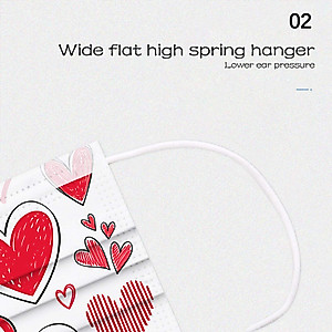 Wtosuhe 50PC Adults Valentines Day Disposable FaceMasks with Pink Black Love Heart Designs, 3-Ply Holiday_ Mask with Nose Wire for Women Men