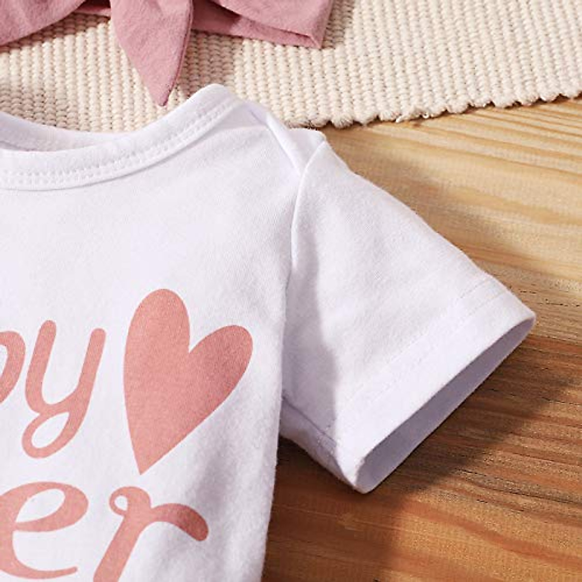 Dimoybabe Baby Girl Clothes Stuff Newborn Infant Summer Cute Outfit Cotton Ruffle Short Sleeve Romper + Floral Pants + Headband White Pink Baby Sister 0-3 Months 70CM