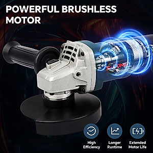 S-LONG Cordless Angle Grinder with 4.0AH Batterie, 20V Power Angle Grinder Tools with Fast Charger, 9000 RPM Brushless Motor Metal Grinder, 4-1/2'' Cutting Wheels, Flap Disc for Cutting