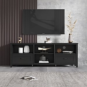 Tiokop 70.08" 60",Large Class TV Stand, Modern Entertainment Center with with 2 Drawers and 4 Storage Compartment,Wood Cabinet Media Console for Living Room,Bedroom,Black