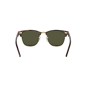 Ray-Ban RB3016 Clubmaster Square Sunglasses, Mock Tortoise On Gold/G-15 Green, 49 mm