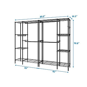 Karl home Adjustable Wire Garment Rack Set of 2, Heave Duty Clothes Rack Freestanding Closet Organizer, Clothing Wardrobe with 4 Tiers Storage Shelves 6 Hanging Rods Black Metal Frame 70.8" H
