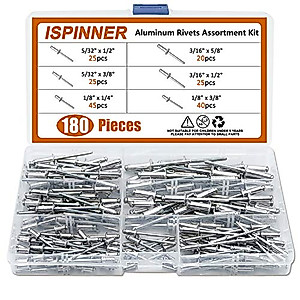 ISPINNER 180pcs 6 Sizes Aluminum Blind Rivets, Pop Rivets Assortment Kit (Silver)