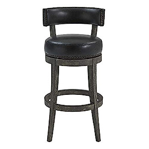 Armen Living Corbin 30" Bar Height Swivel Onyx Faux Leather and American Grey Wood Bar Stool