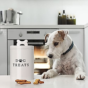 Barnyard Designs Large Dog Treat Container Airtight, Cute Dog Treat Jar, Large Dog Treat Containers with Lids, Rustic Dog Treat Storage Container, Ceramic Dog Treat Jars for Kitchen Counter, White