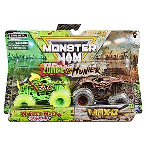 Monster Jam 2020 Zombie vs Hunter 1:64 Scale 2-Pack, Monster Mutt Dalmatian VS Max-D Maximum Destruction